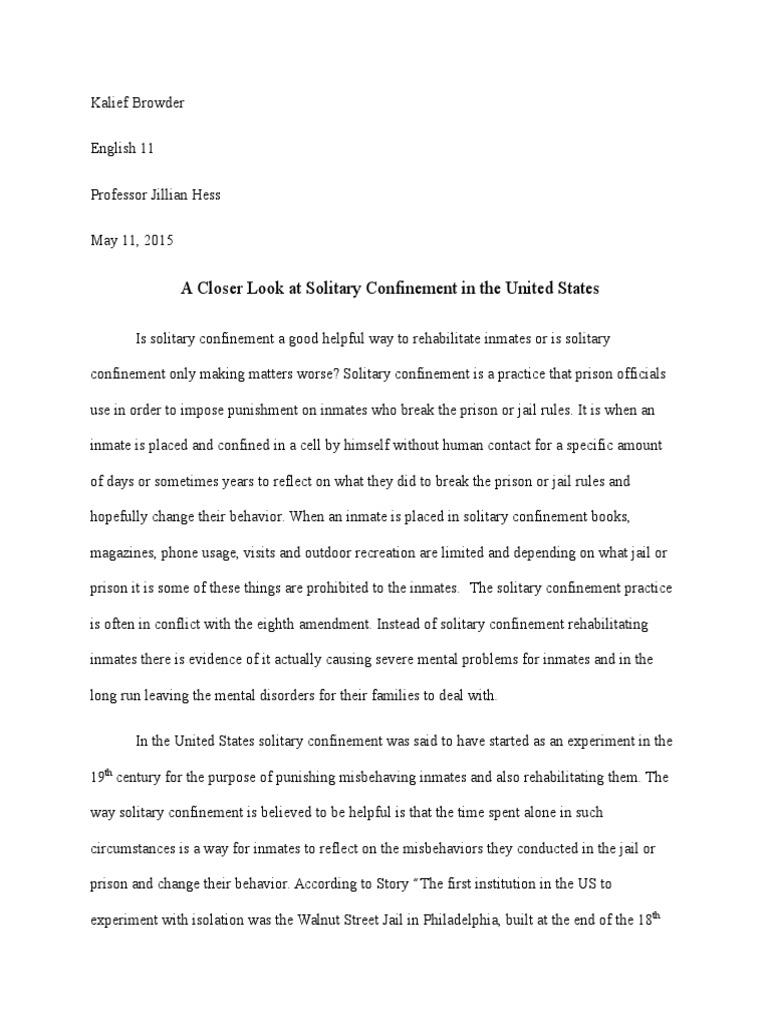 "A Closer Look at Solitary Confinement in The United States" by Kalief ...