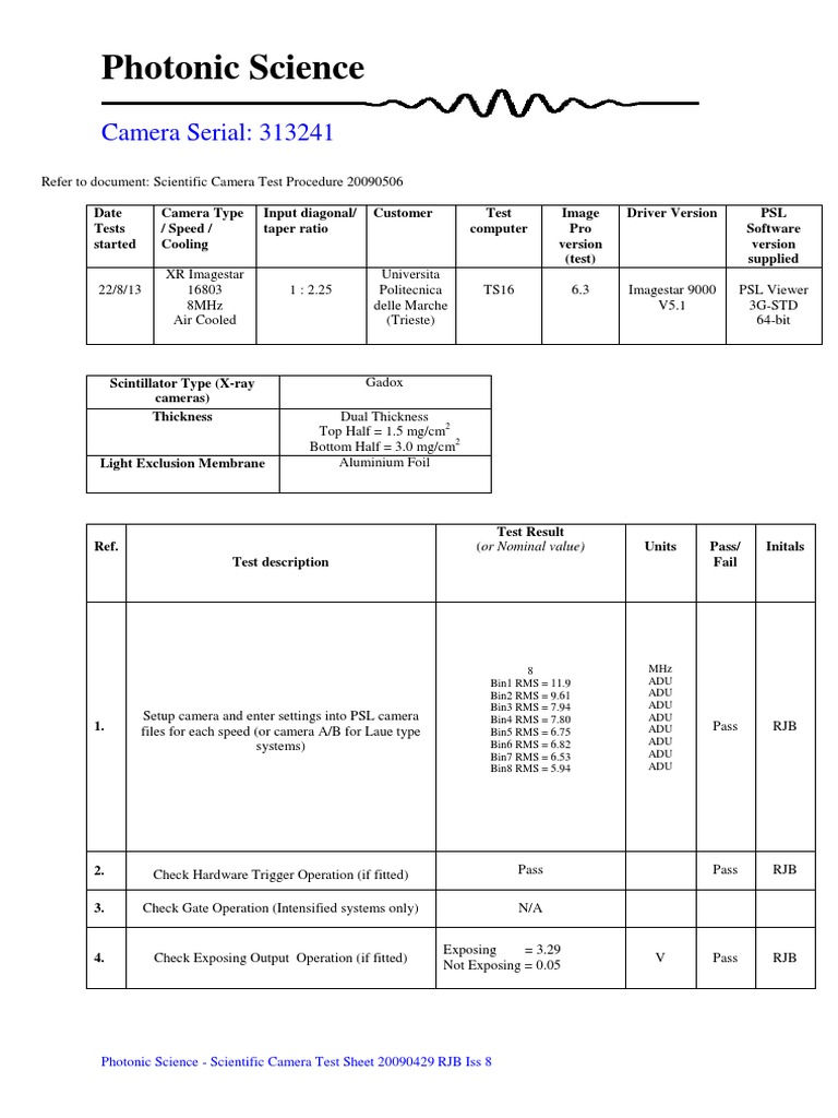 Photonic Science - Scientific Camera Test Sheet 313241 | PDF | Image ...