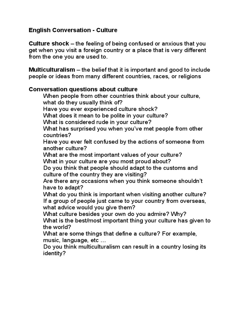 Culture Conversation Questions Guide | PDF