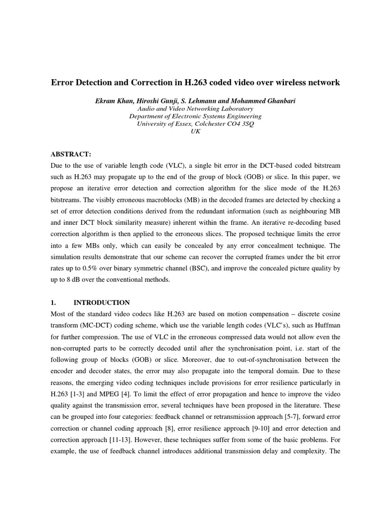 Error Detection and Correction in H.263 Coded Video Over Wireless Network | PDF | Forward Error ...