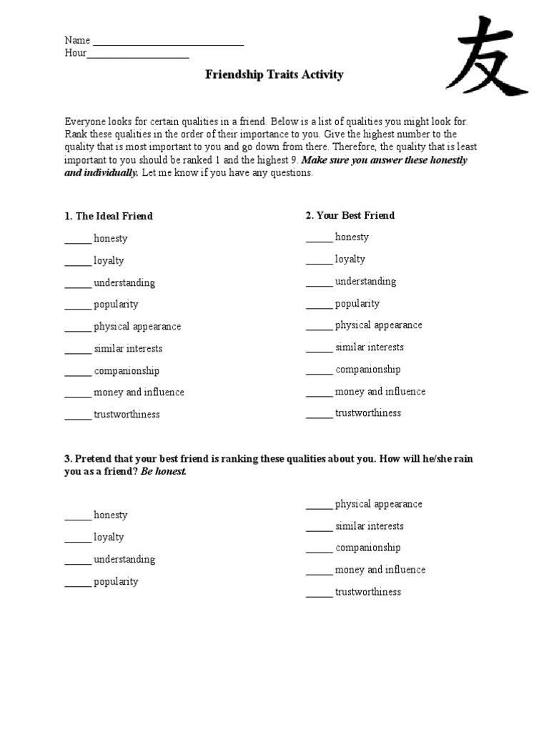 Friendship Traits Activity | PDF