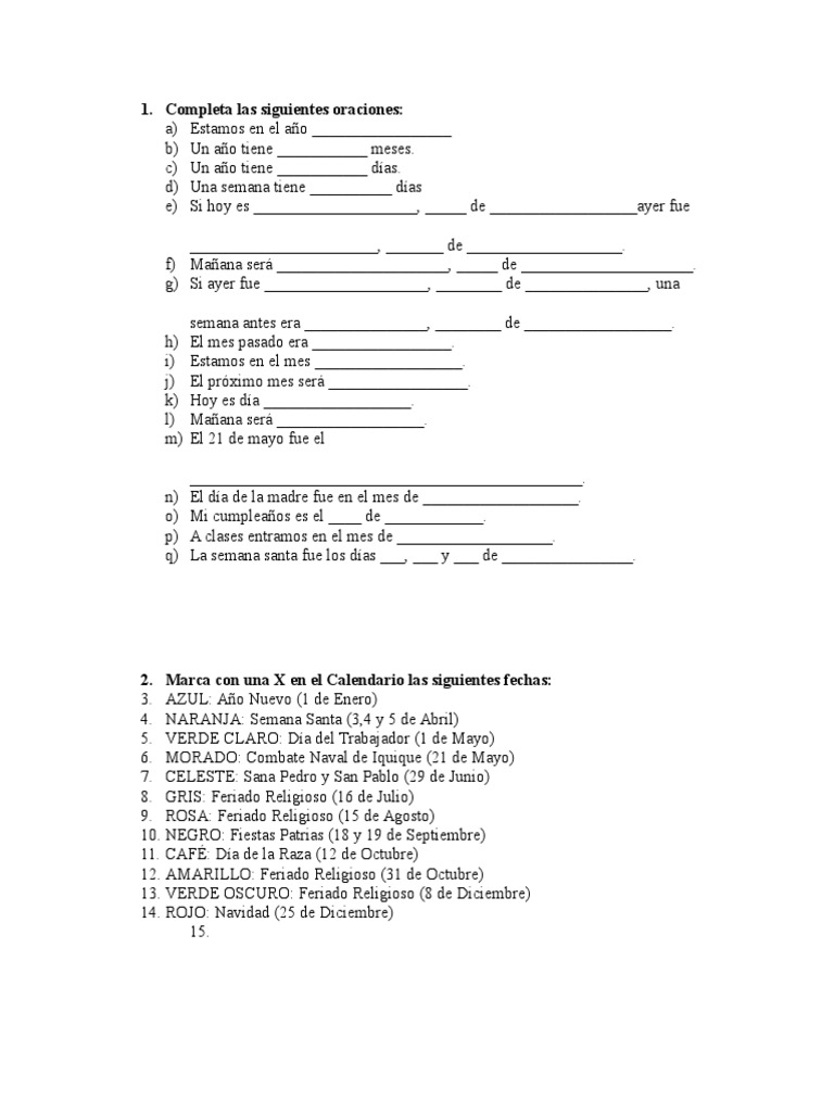 Completa Las Siguientes Oraciones Pdf