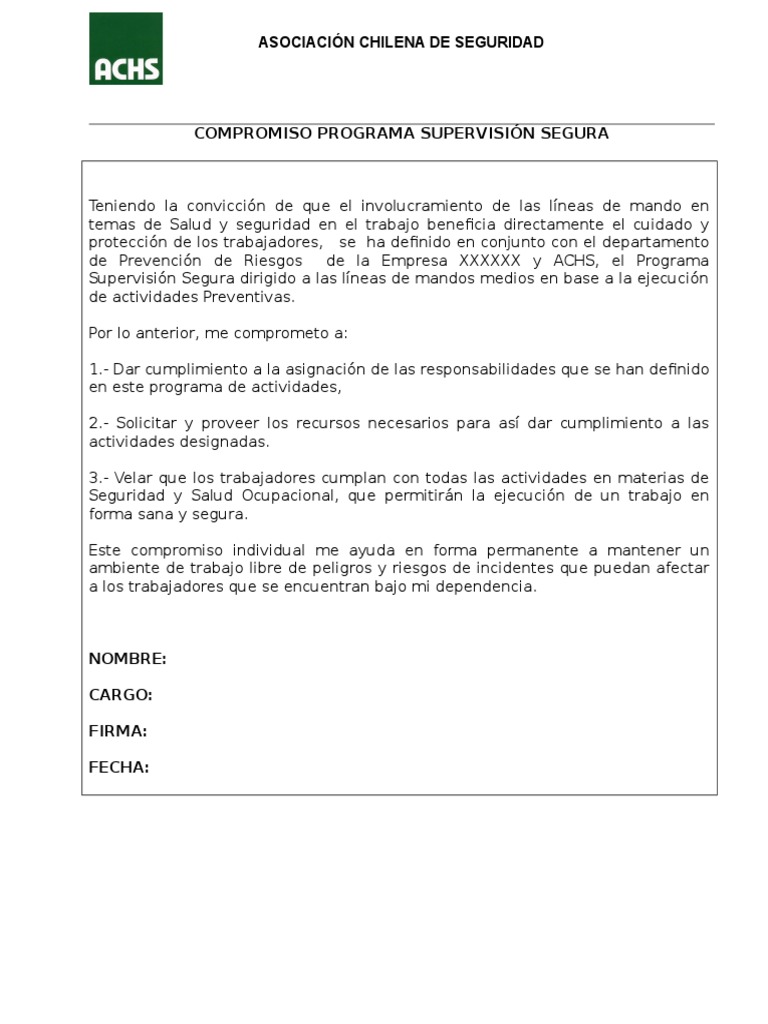 Carta Compromiso Programa Supervisión Segura - Supervisores | PDF