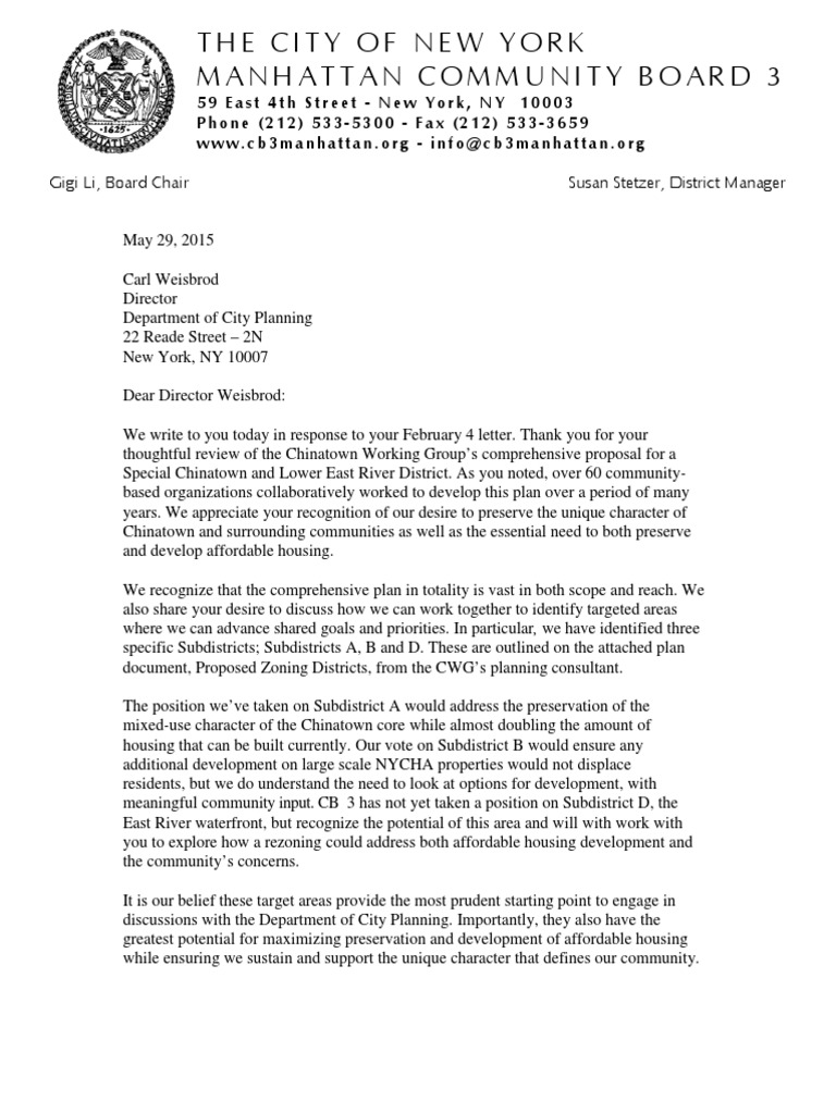 CB 3 Letter To DCP Chair | PDF | New York City | Zoning