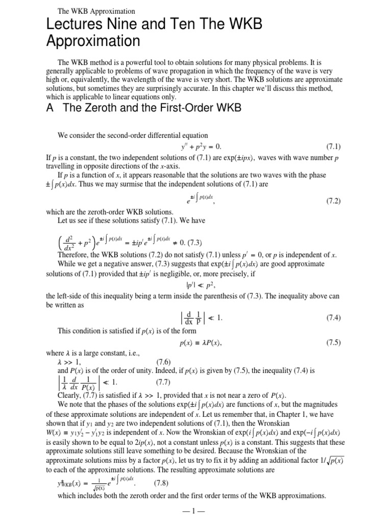Lectures Nine and Ten The WKB Approximation | PDF | Schrödinger Equation | Waves