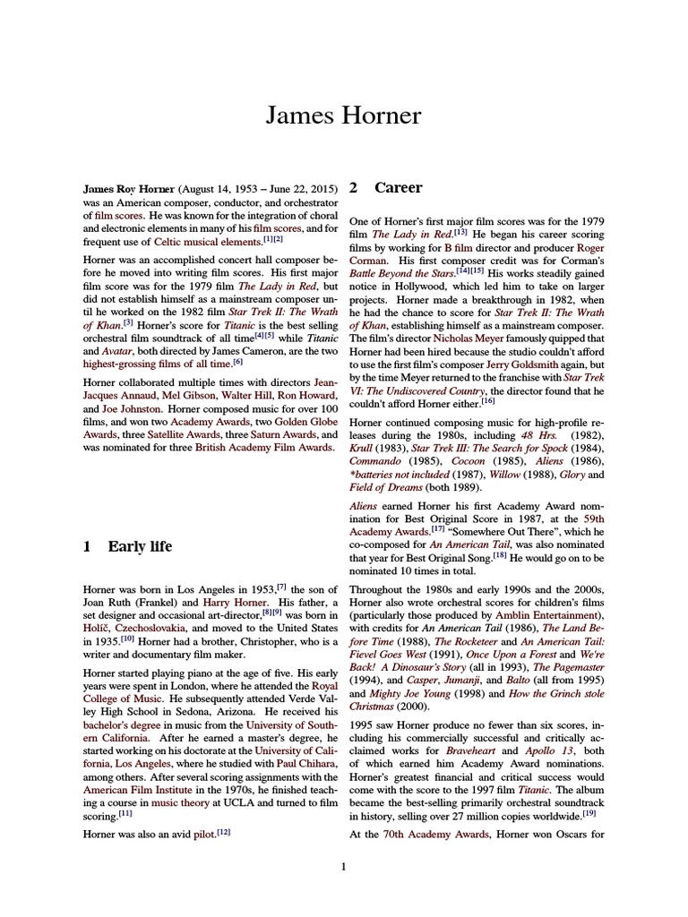 James Horner | PDF | Film Score | Entertainment (General)