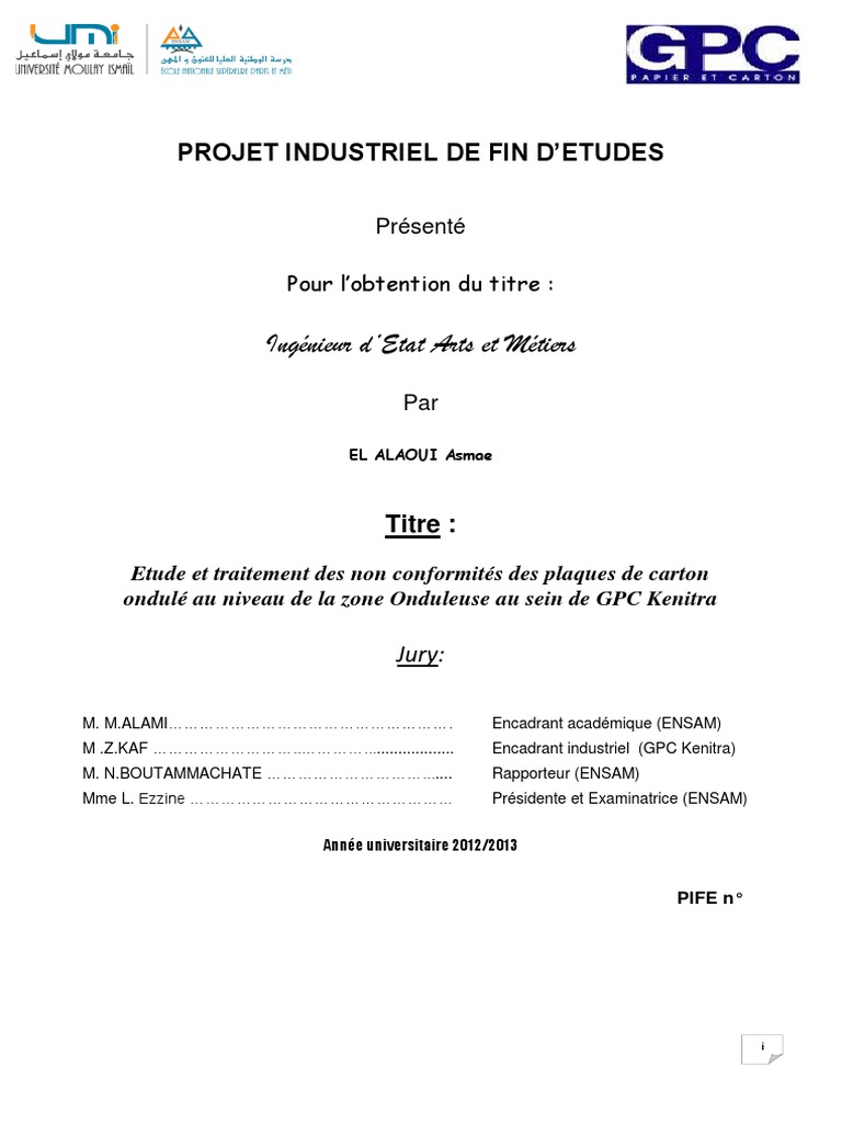 Rapport Pfe GPC Kénitra de Asmae El Alaoui | PDF | Papier | Industries