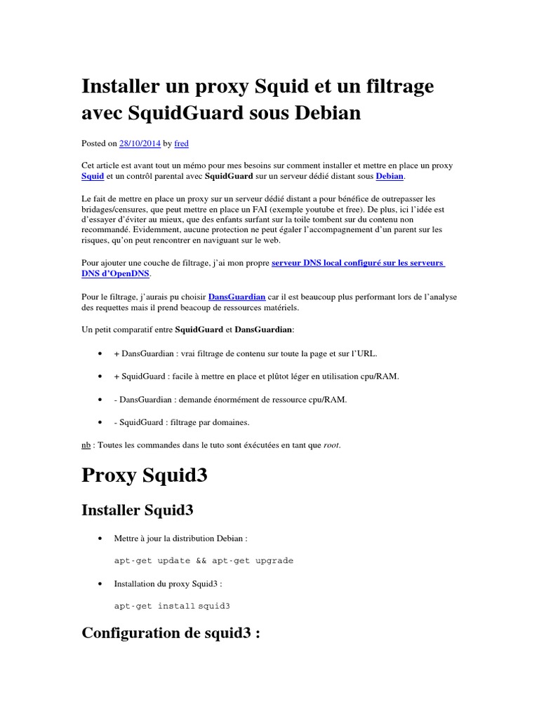 Installer Un Proxy Squid Et Un Filtrage Avec SquidGuard Sous Debian | PDF | Serveur proxy ...