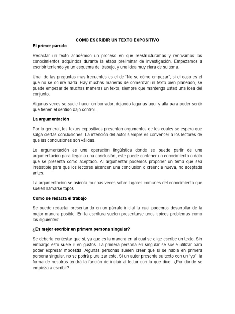 Como Escribir Un Texto Expositivo