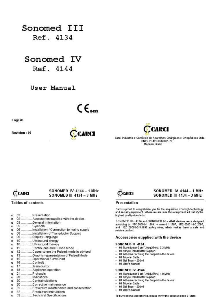 Sonomed IV & III User Manual Overview | PDF | Radio Frequency | Radio