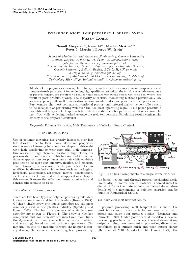 Extruder Melt Temperature Control | PDF | Extrusion | Fuzzy Logic