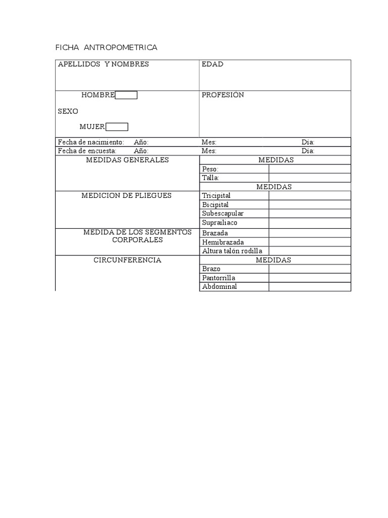 Ficha Antropometrica | PDF | Índice de masa corporal | Pérdida de peso