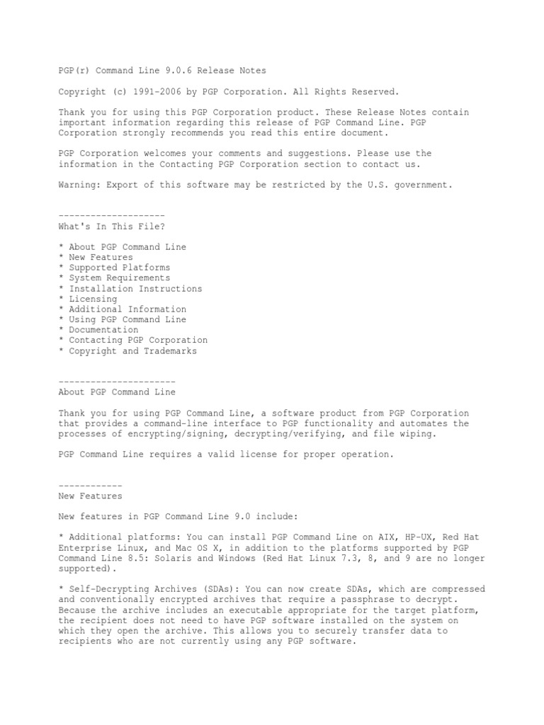 Pgp Command Line 906 Release Notes Pdf Command Line Interface Installation Computer 2780