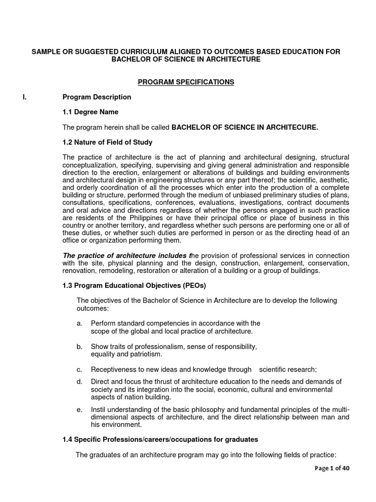 Sample Curricula Bachelor of Science in Architecture 2 | Architect | Design