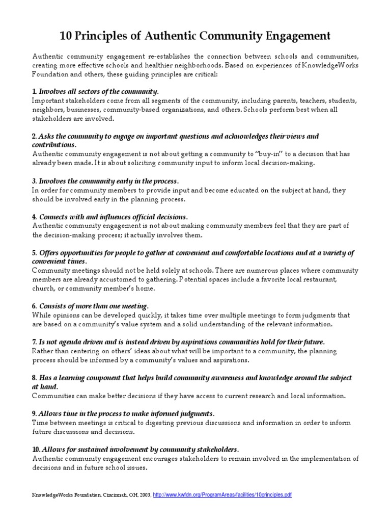 10 Principles of Authentic Community Engagement | PDF | Community ...