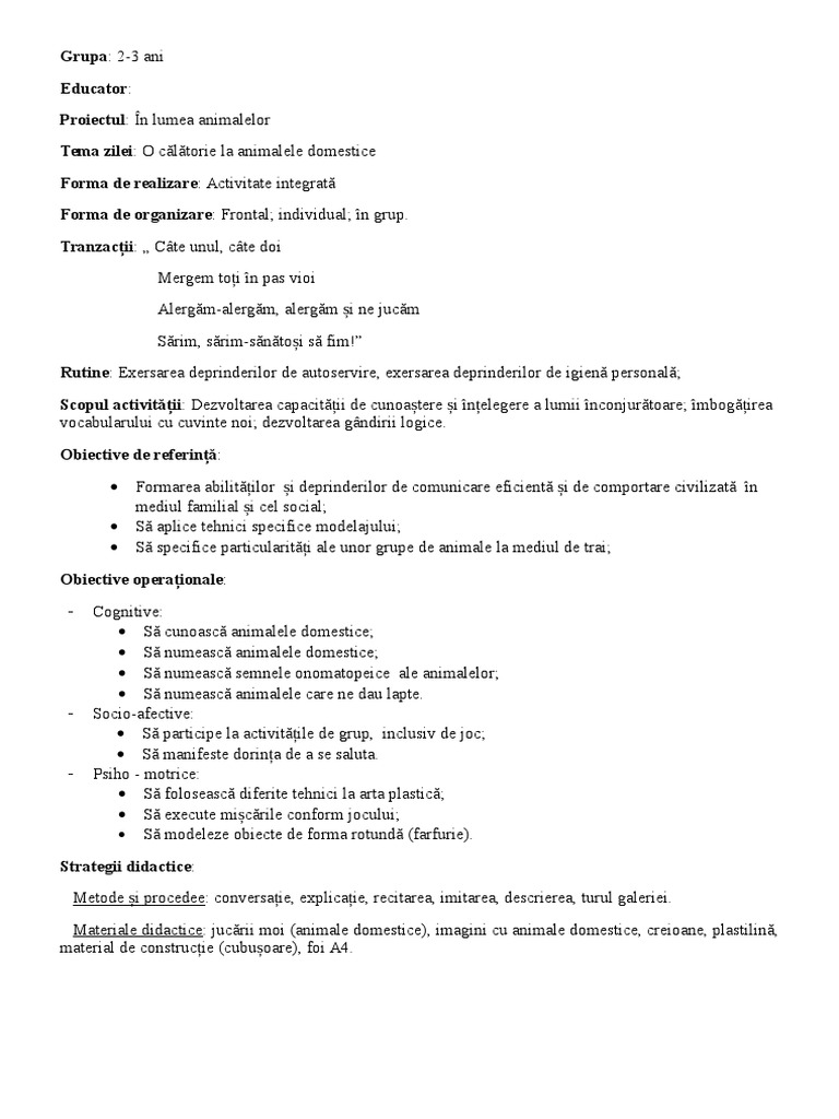 Proiect Didactic Grupa Mica | PDF