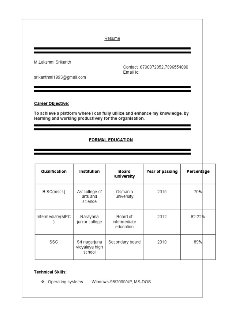 M. Lakshmi Srikanth Resume | PDF | Career & Growth | Computers