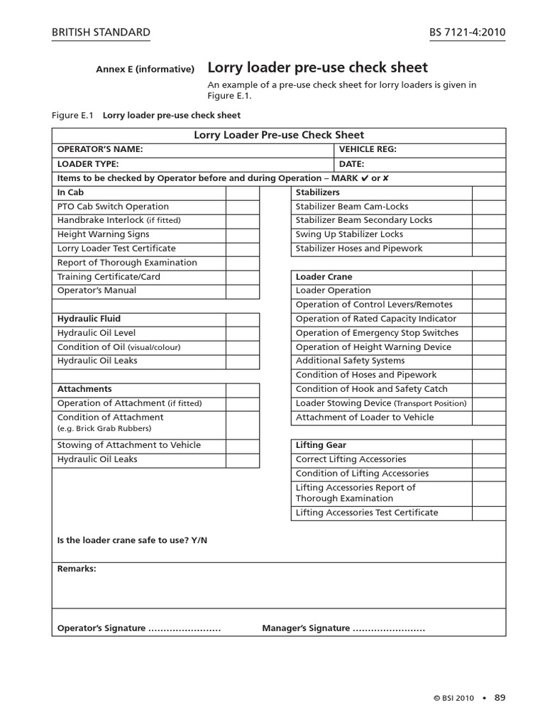 Lorry Loader Crane Checklist | PDF | Business | Technology & Engineering