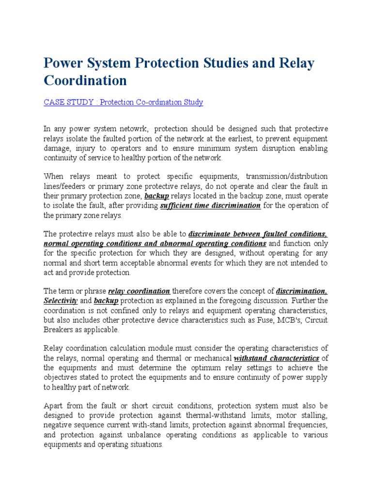 Power System Protection Studies and Relay Coordination | PDF | Relay ...