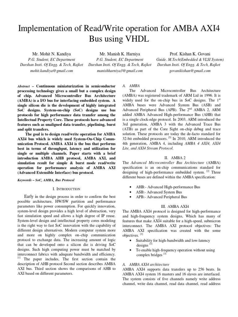 AMBA AXI4 Bus Read/Write VHDL Implementation | PDF | Physical Layer ...