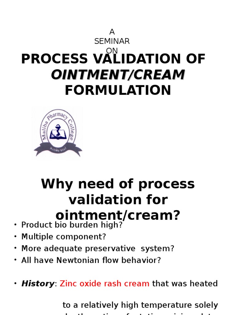 Process Validation of Ointment Creams | PDF | Verification And ...