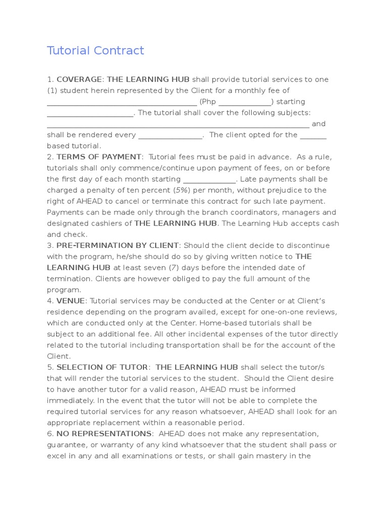 Tutorial Contract | PDF | Fee | Payments