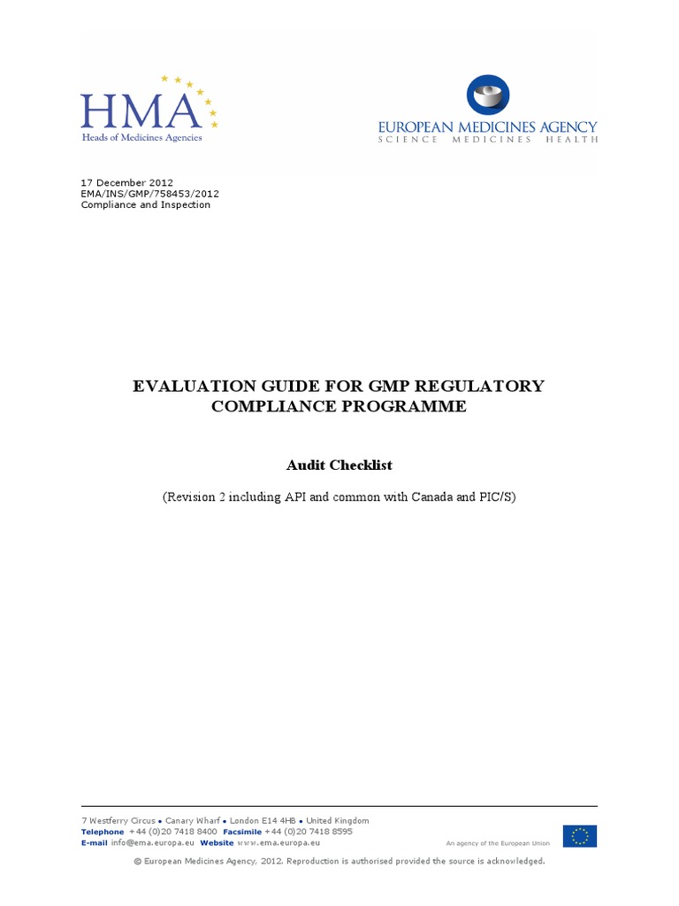 Evaluation Guide For GMP Regulatory Compliance Programme | PDF ...