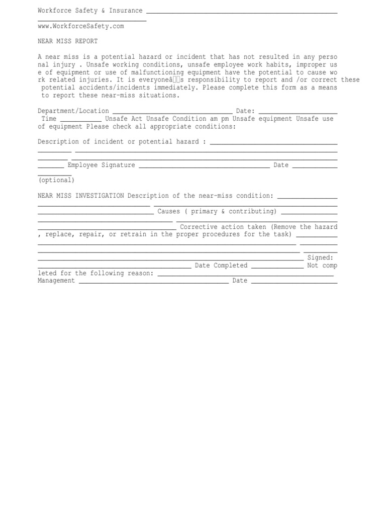 Sample Near Miss Form | PDF