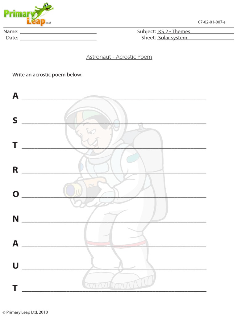 Astronaut Acrostic Poem | PDF | Science & Mathematics
