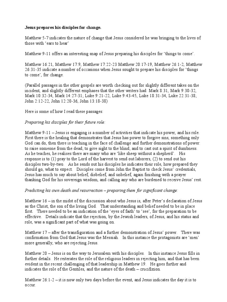 Jesus Prepares His Disciples For Change | PDF | Gospel Of Matthew ... Jesus Prepares His Disciples For Change | PDF | Gospel Of Matthew ...
