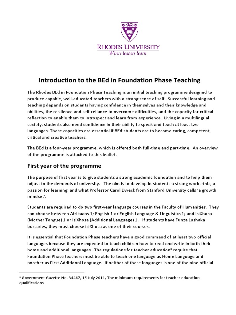 Introduction To The BEd in Foundation Phase Teaching-1 | PDF | Language ...