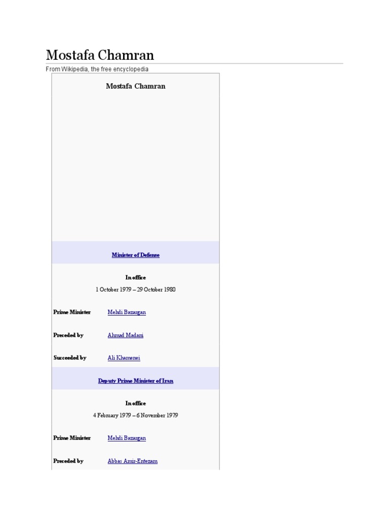 Mostafa Chamran | PDF | Shia Islam And Politics | Government Of Iran
