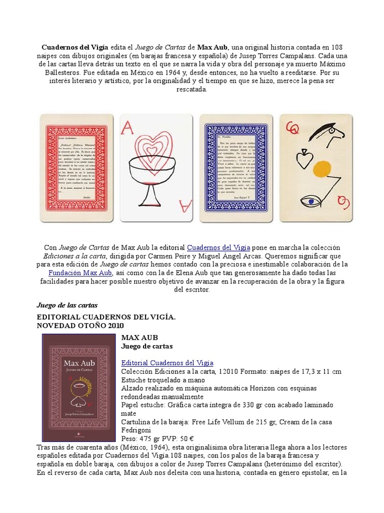 Juego de Cartas de Max Aub: Edición 2010 | PDF | Publicación | Ocio