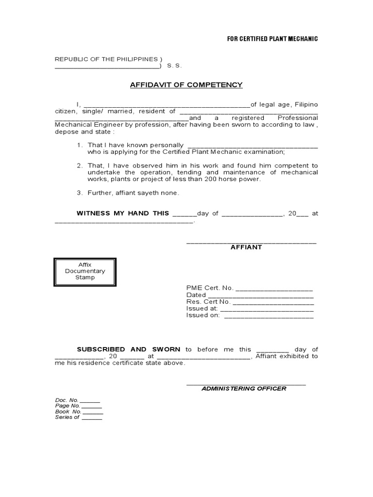 Affidavit of Competency - CPM | PDF