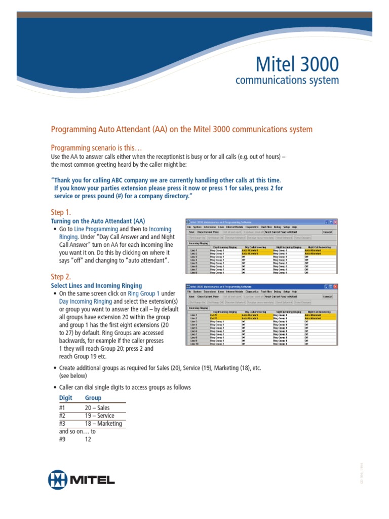 Mitel 3000 Automated Attendant Programming Instructions PDF | PDF ...