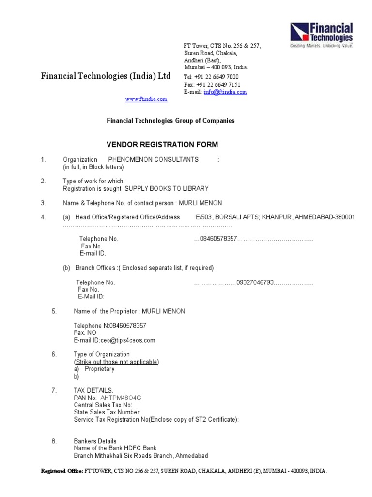 Vendor Registration Form for Library Supplies | PDF