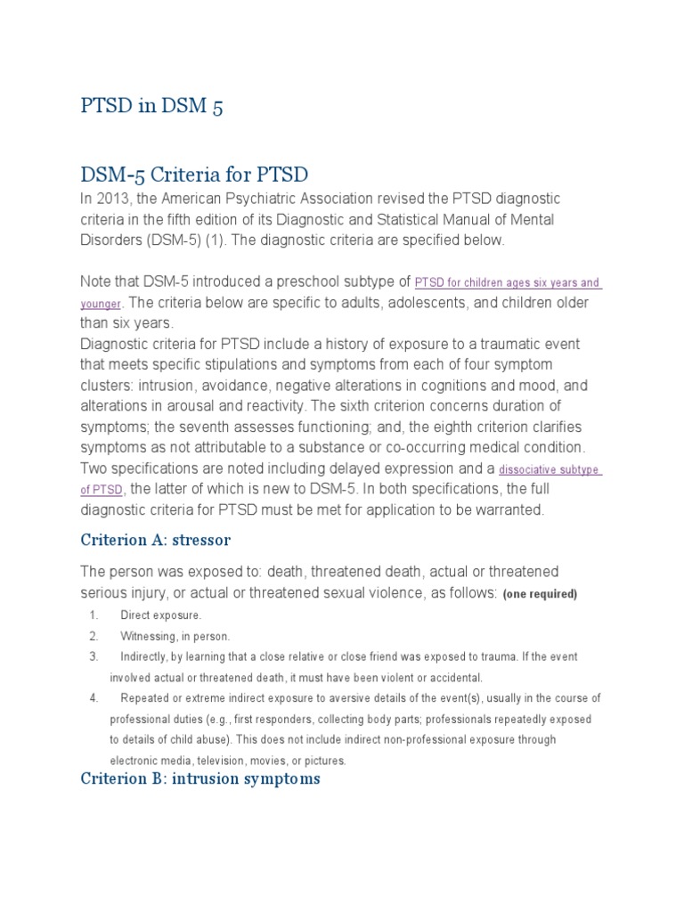 PTSD in DSM 5 | PDF | Posttraumatic Stress Disorder | Psychological Trauma