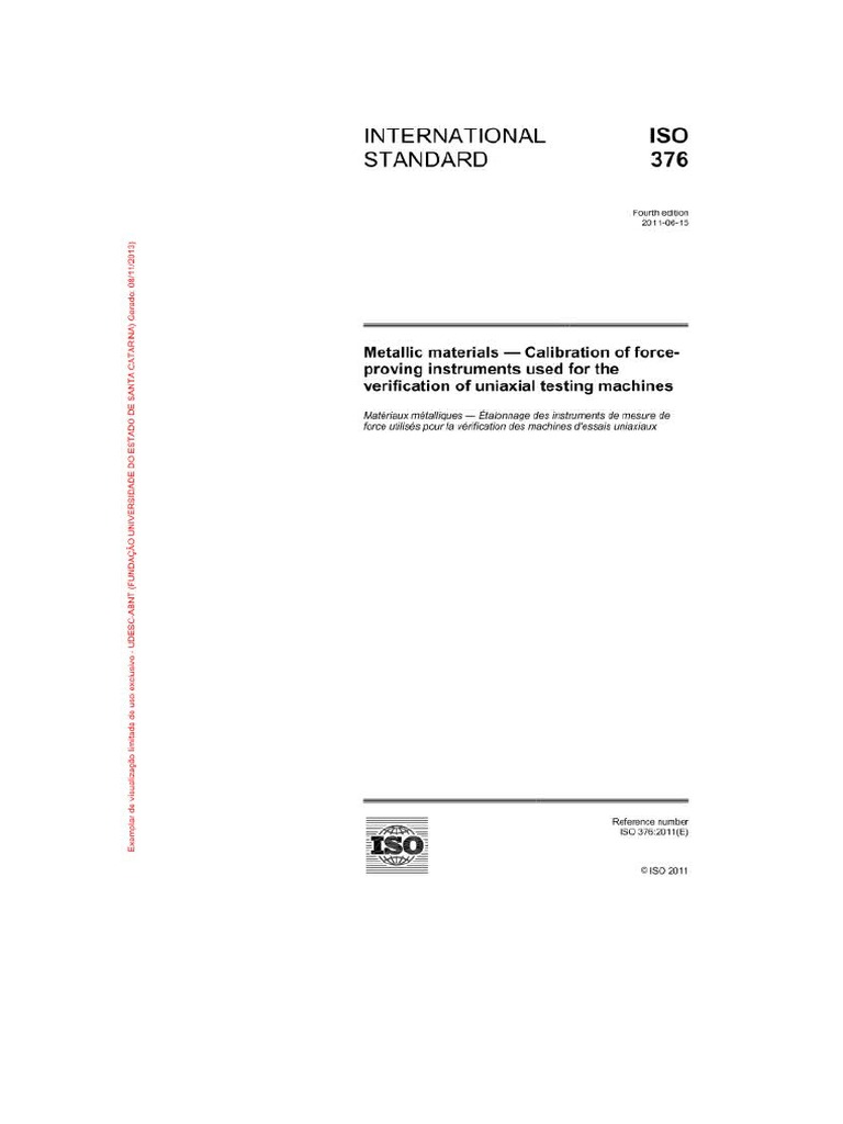 ISO 376-2011 Metallic Materials - Calibration of Force-Proving ...