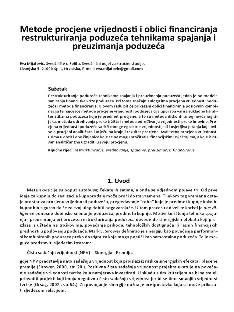 Metode Procjene Vrijednosti | PDF