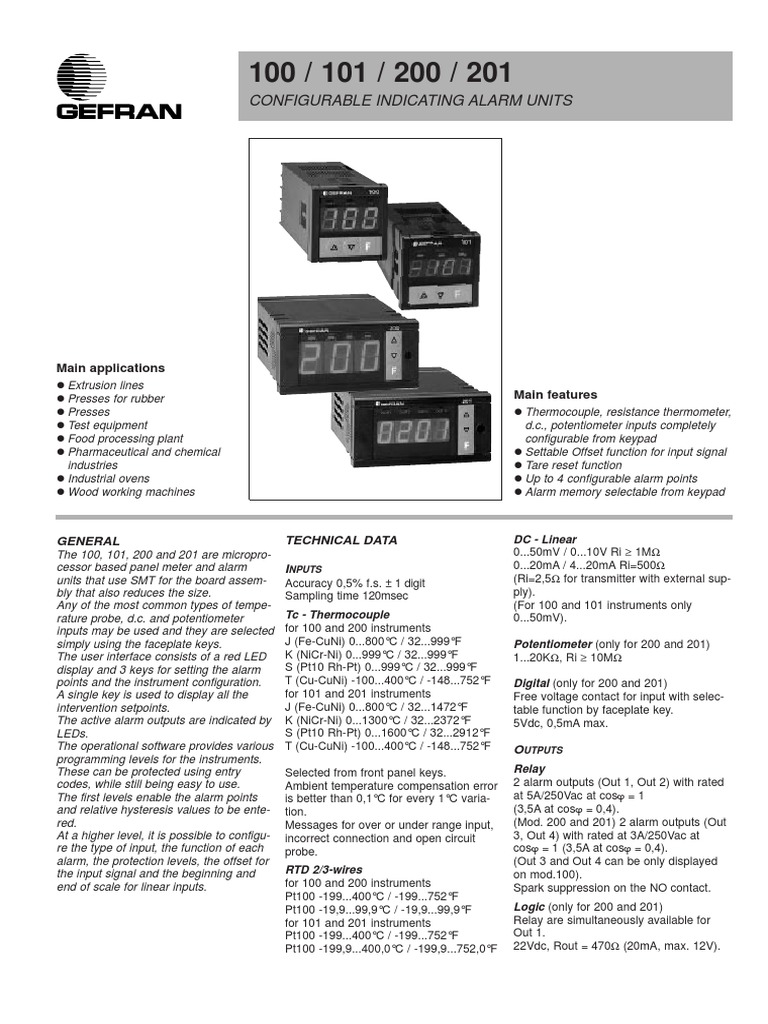 100, 101, 200 and 201 - Datasheet | Thermocouple | Relay