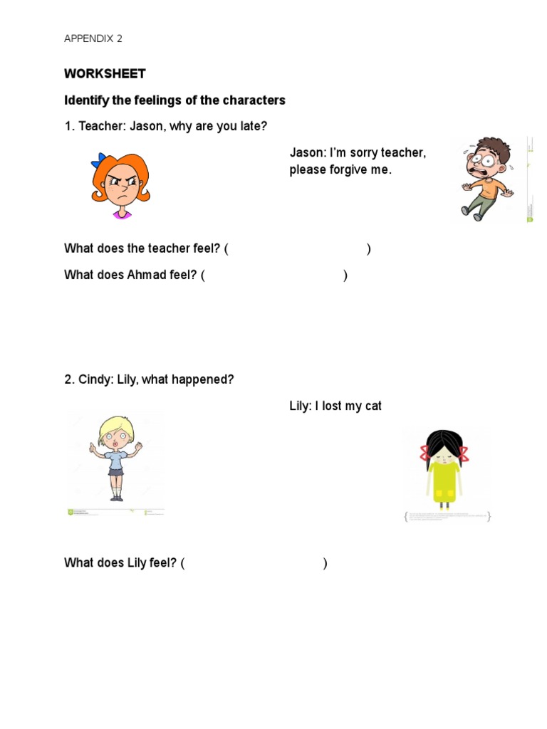Character Feelings Worksheet | PDF