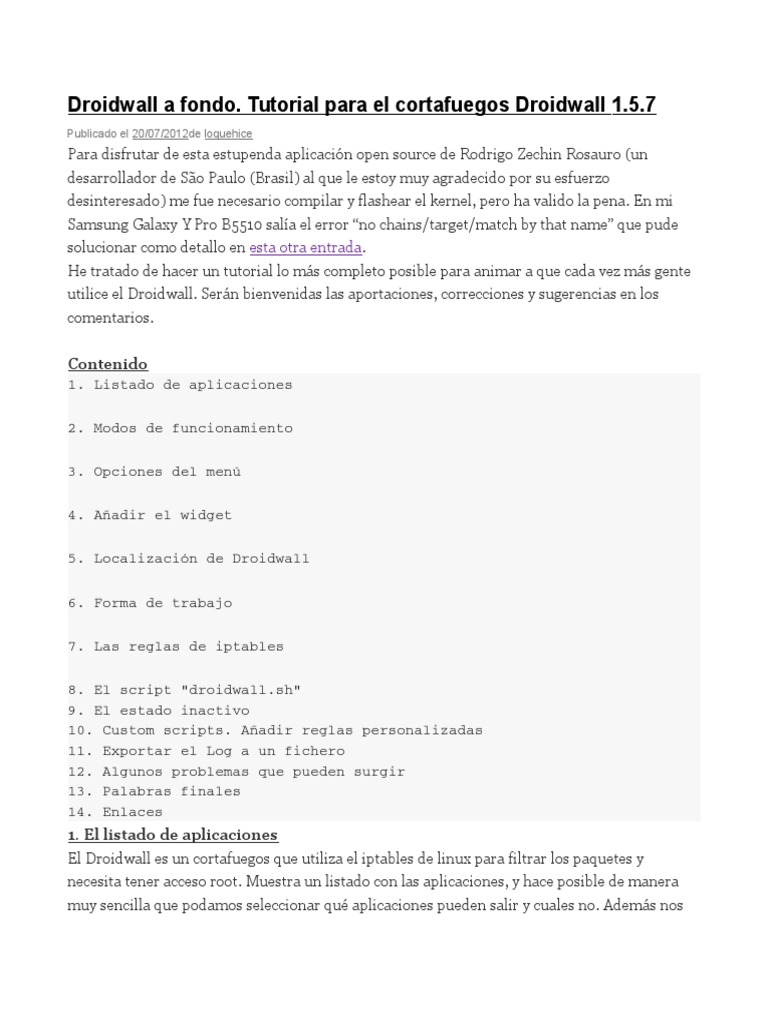 Droidwall A Fondo | PDF | Cortafuegos (informática) | Android (sistema operativo)