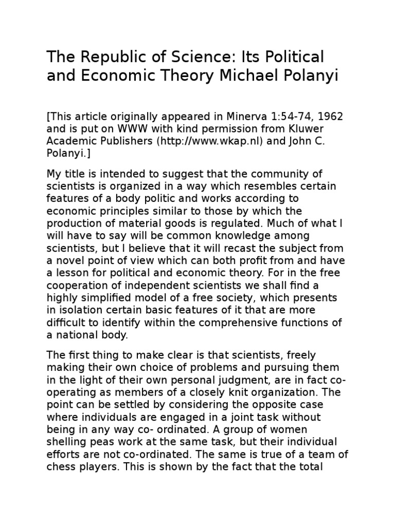 The Republic of Science: Its Political and Economic Theory Michael ...