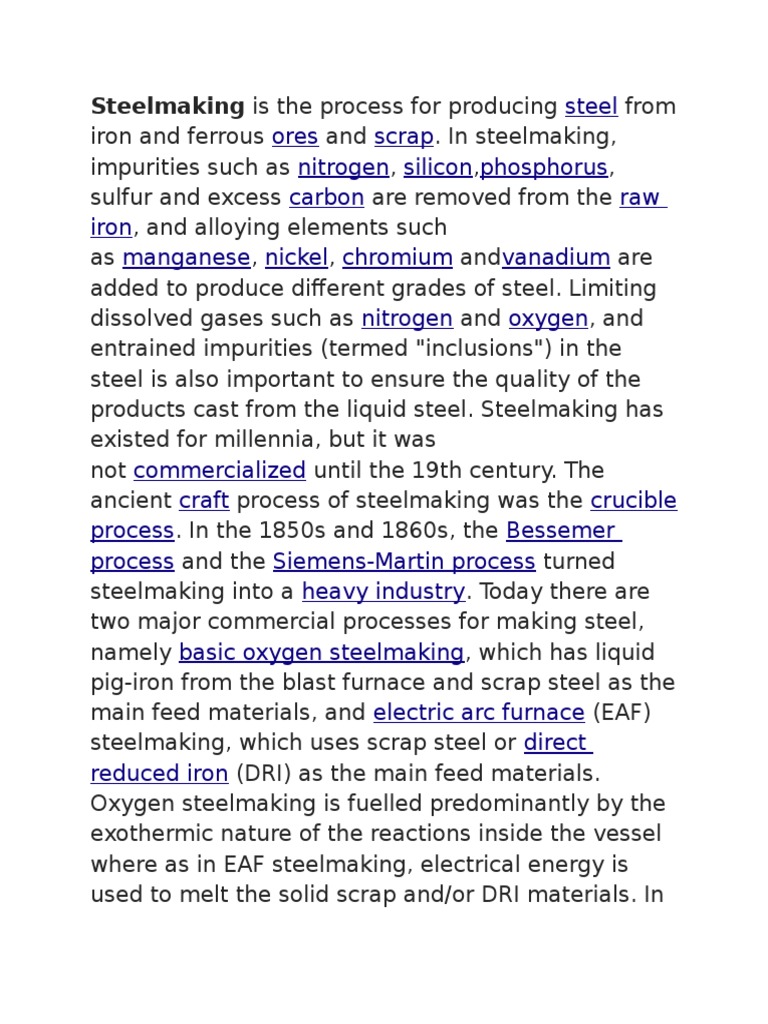 Steelmaking Is The Process For Producing | PDF | Steelmaking | Iron