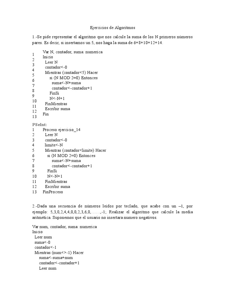 Ejercicios de Algoritmos | PDF | Algoritmos | Informática