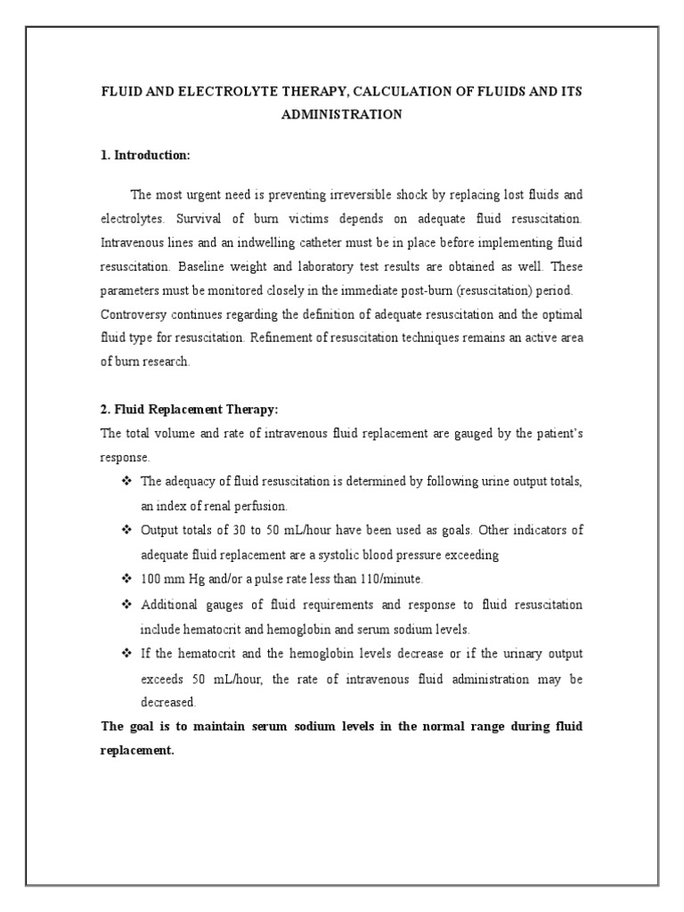 Fluid and Electrolyte Therapy, Calculation of Fluids and Its ...