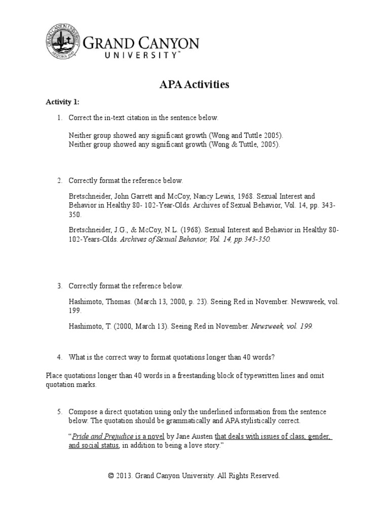 APA Activities: Activity 1 | PDF | Apa Style | Citation