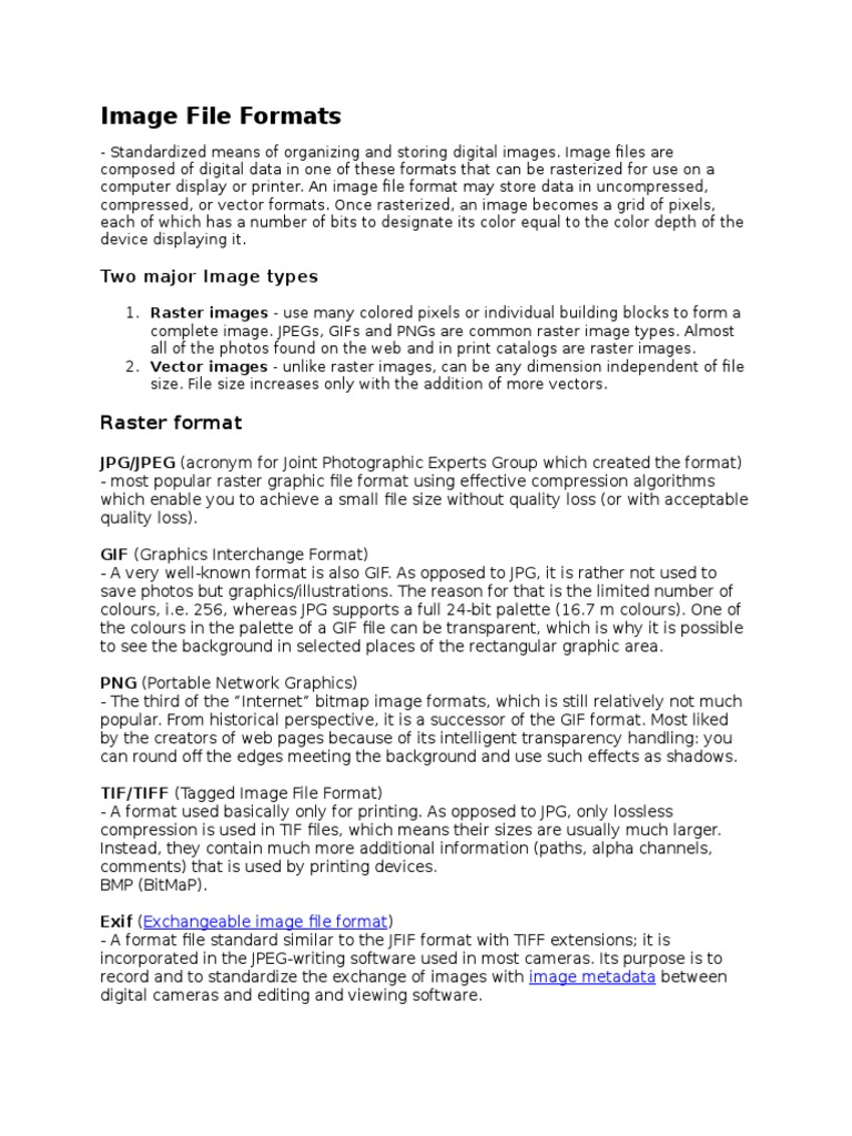 Image File Formats | PDF | Data Compression | File Format