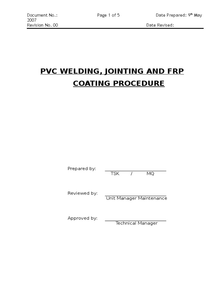 Procedure of PVC, FRP Welding and Jointing Procedure | PDF | Fiberglass ...