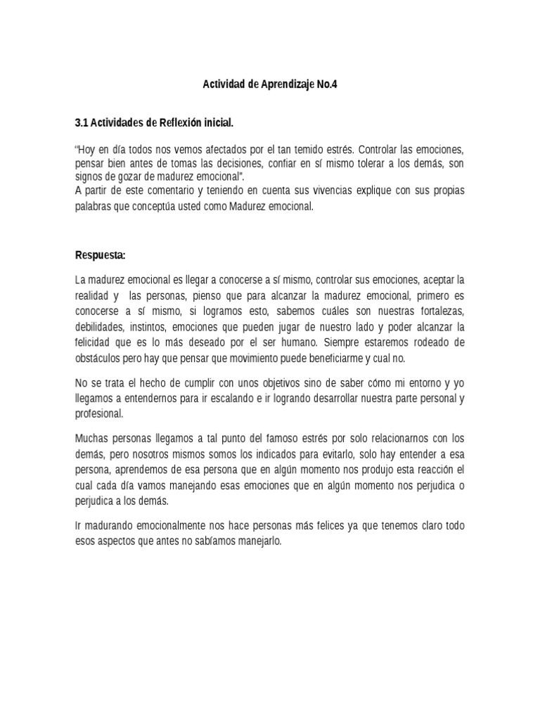 Actividad de Aprendizaje No.4 | PDF | Las emociones | Felicidad